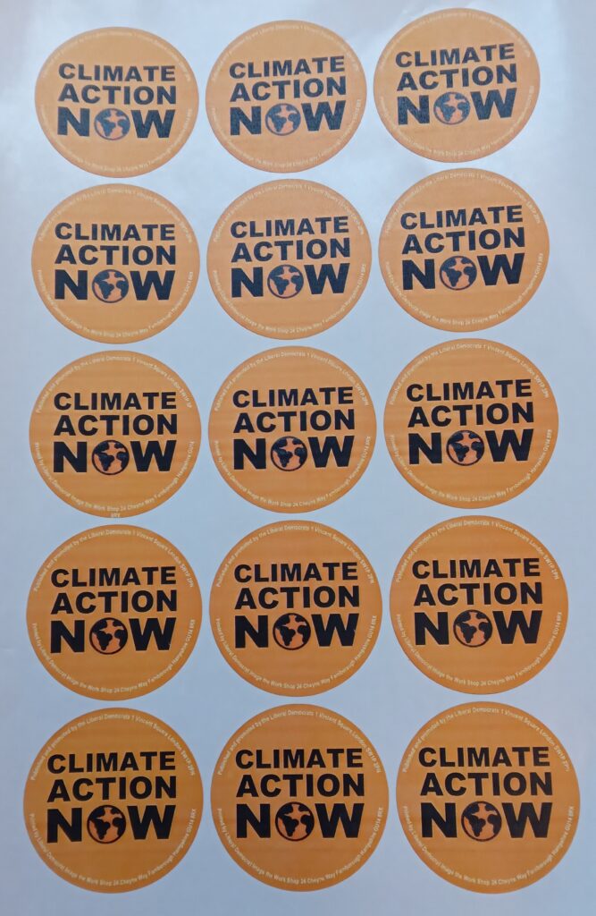 Climate Action Now Gold Sticker | Lib Dem Image