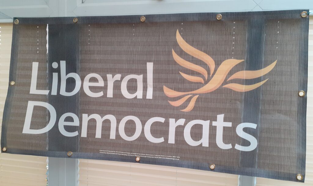 Banner Black Printed White & Gold Bird | Lib Dem Image
